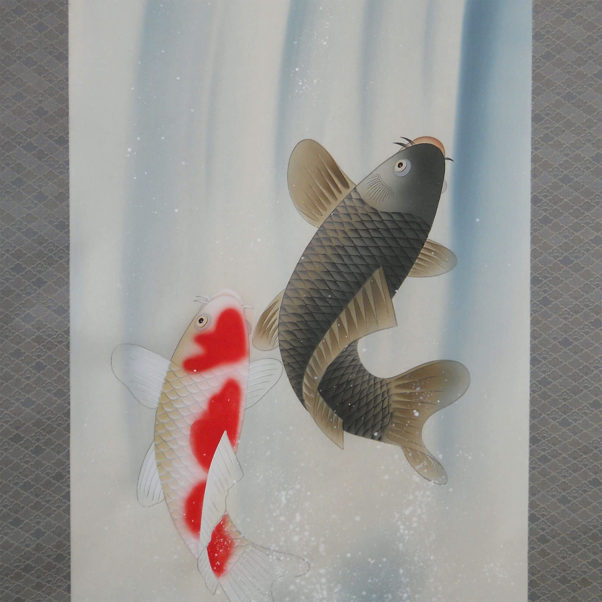 Koi Fish (Carp) Shooting up a Waterfall / Sakurai Kōdō | Kakejiku Scroll